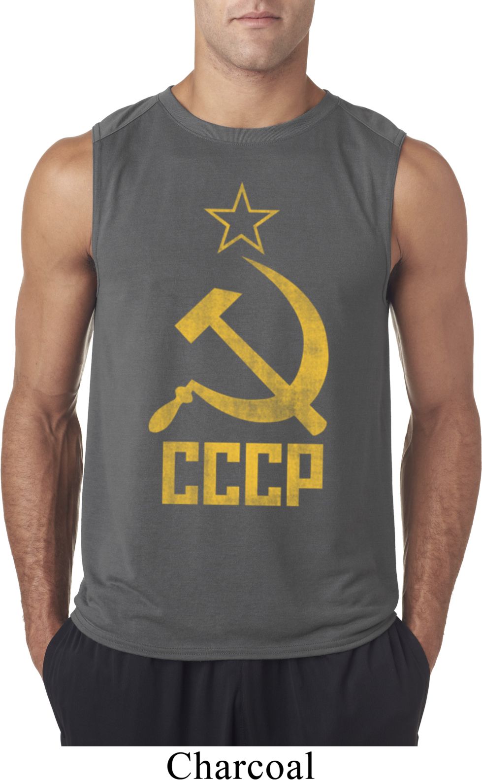 Mens Soviet Shirt CCCP Distressed Sleeveless Tee T-Shirt - USSR Soviet ...
