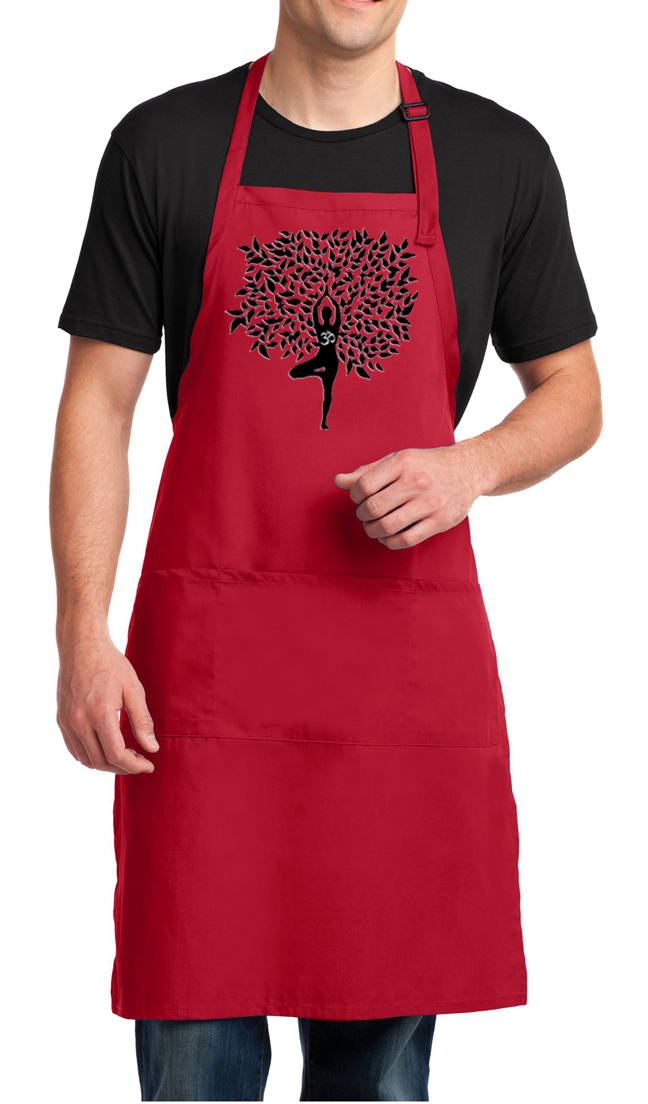 Mens Yoga Apron Black Tree Pose Full Length Apron with Pockets - Black ...