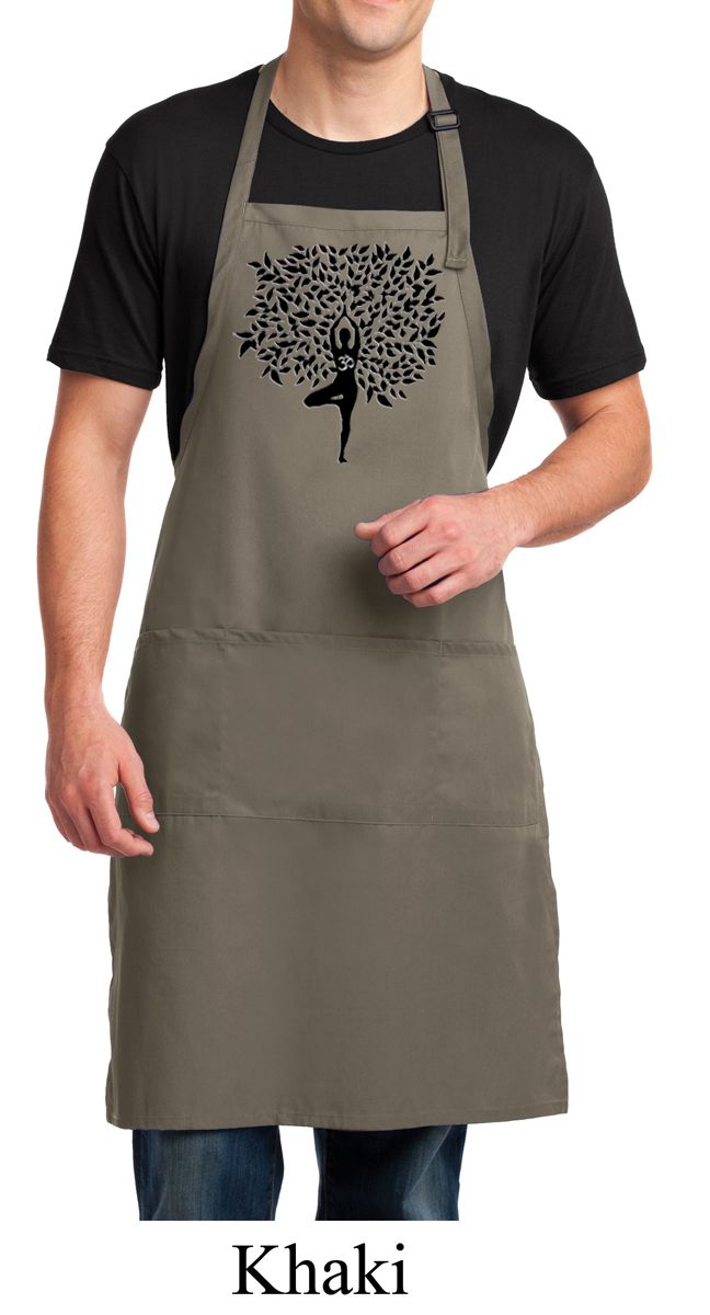 Mens Yoga Apron Black Tree Pose Full Length Apron with Pockets - Black ...