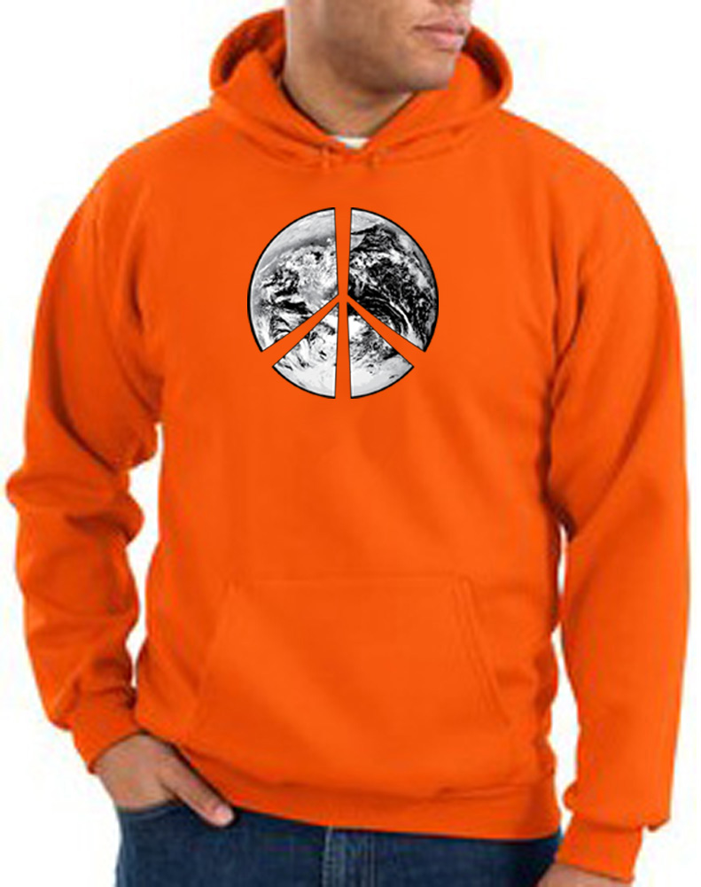 Peace Sign Hoodie Sweatshirt Earth Satellite Image Symbol Orange Hoody ...