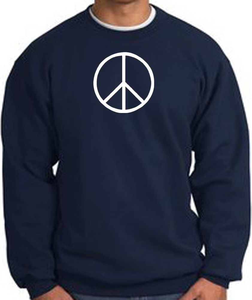 Peace Sign Sweatshirt Basic Peace White Print Sweatshirt Navy - Basic ...