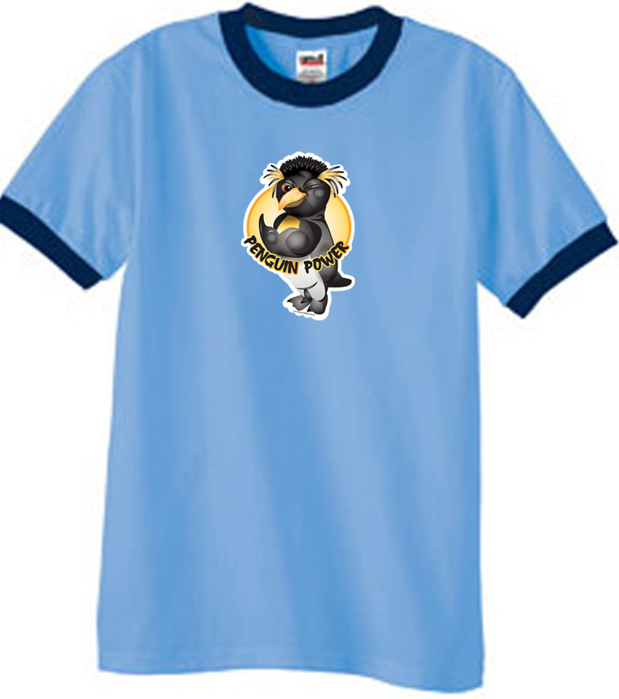 Penguin Power Shirt Athletic Gym Workout Ringer Tee Carolina Blue/Navy ...