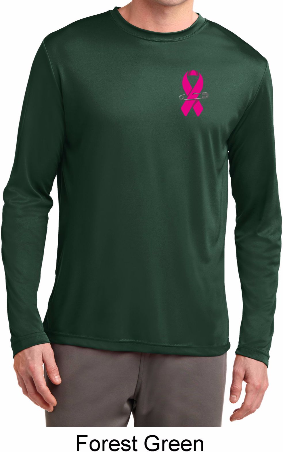 Pink Ribbon Pin Pocket Print Mens Dry Wicking Long Sleeve Shirt - Pink ...