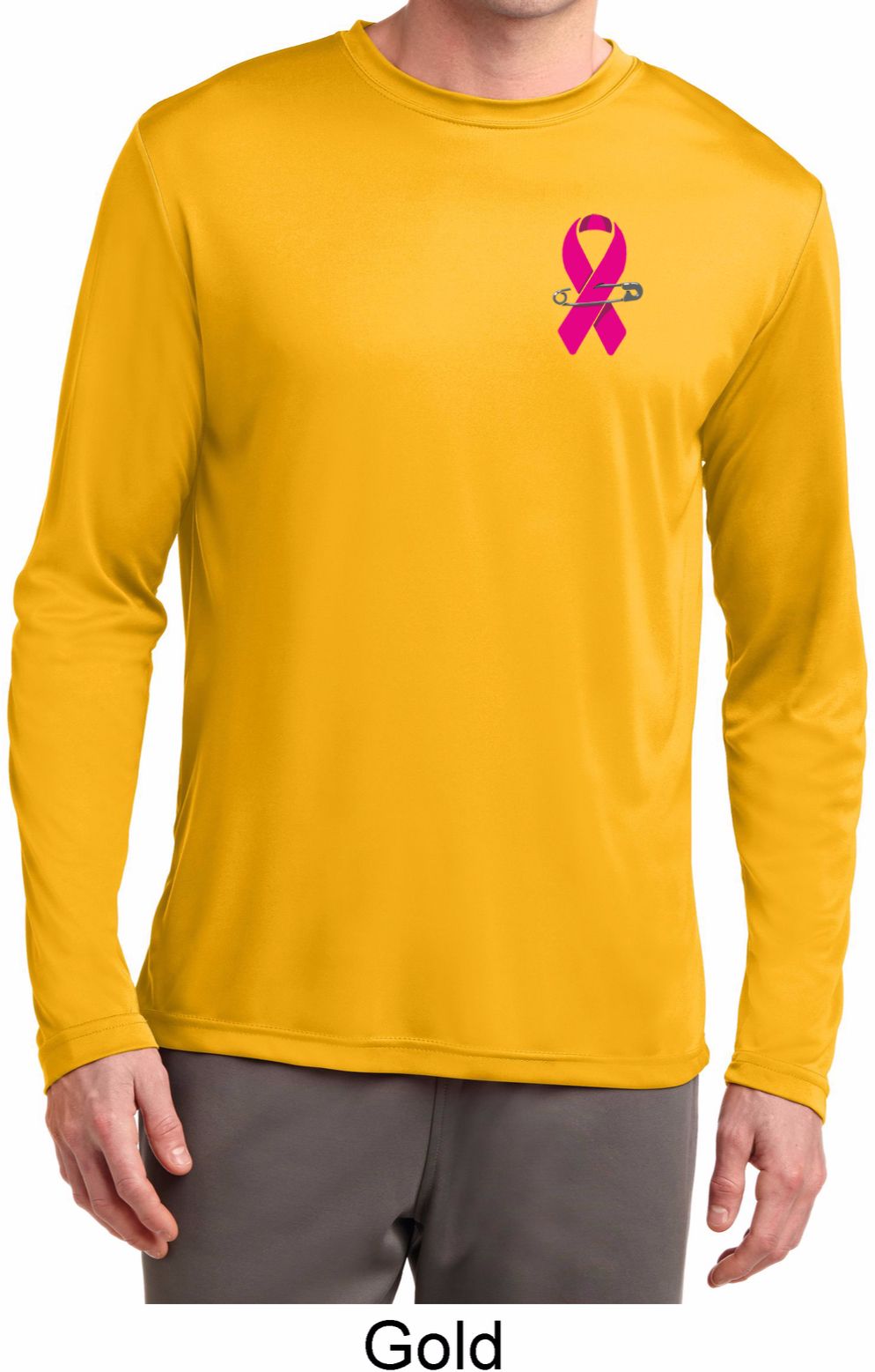 Pink Ribbon Pin Pocket Print Mens Dry Wicking Long Sleeve Shirt - Pink ...