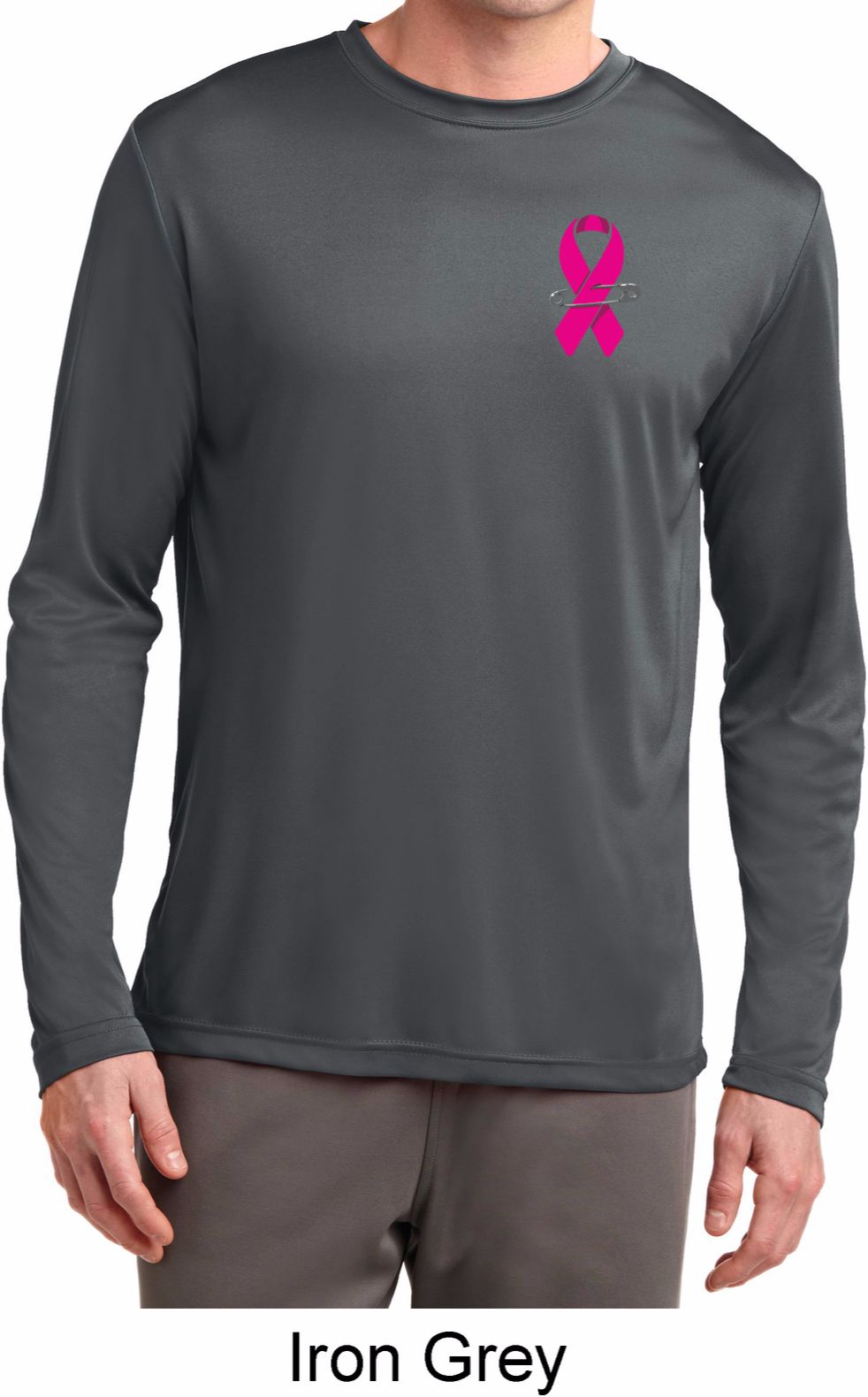 Pink Ribbon Pin Pocket Print Mens Dry Wicking Long Sleeve Shirt - Pink ...
