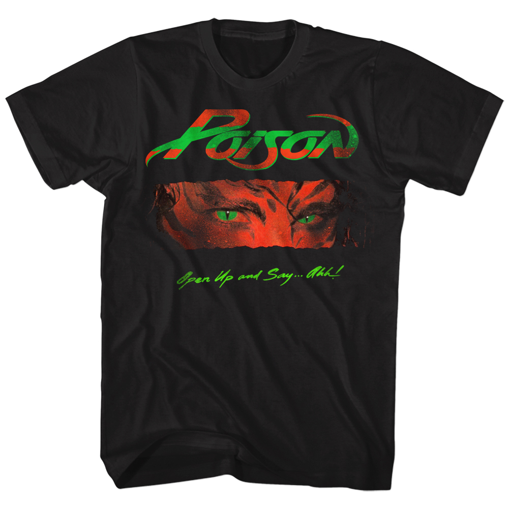 Poison Shirt Open Up And Say Ahh Black T-Shirt - Poison Rock Band Shirts
