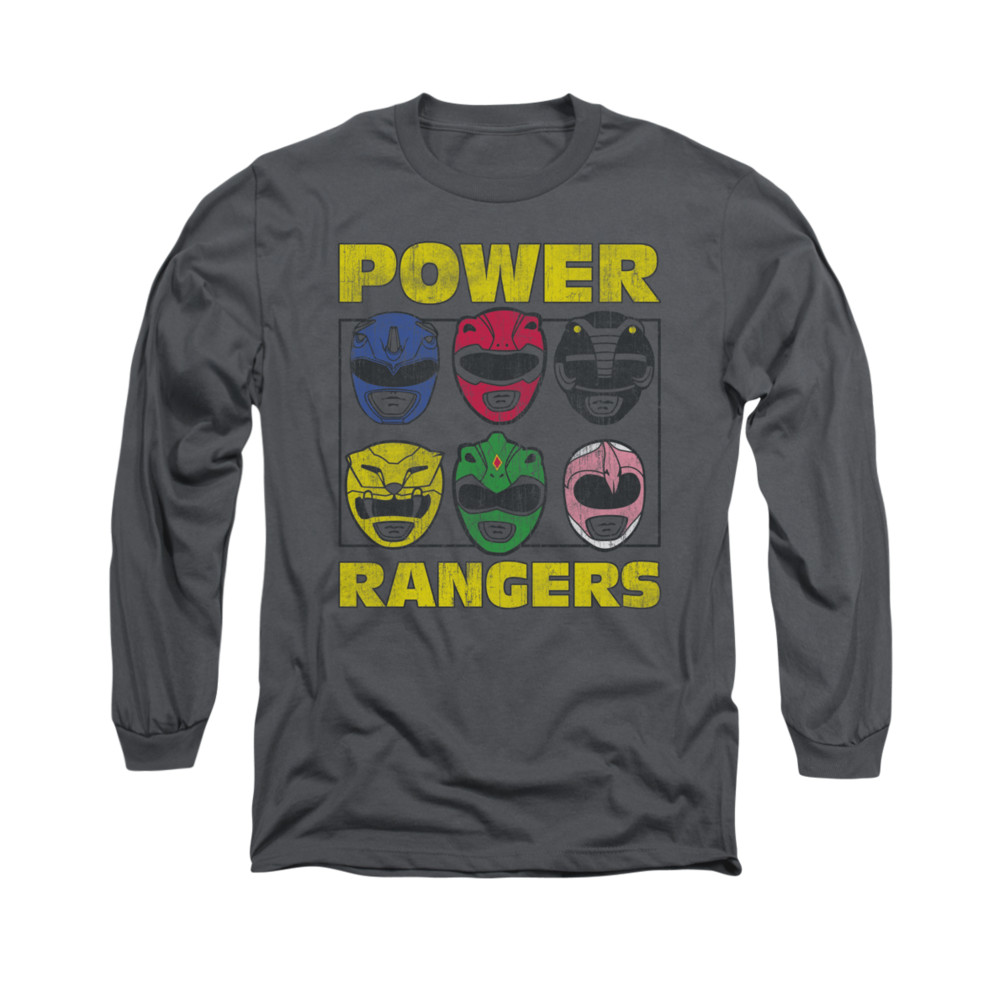 Power Rangers Shirt Heads Long Sleeve Charcoal Tee T-Shirt - Power ...