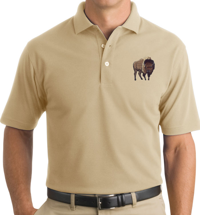 Proud Buffalo Mens Rugged Polo Shirt - Stone Color - Wildlife Shirts ...