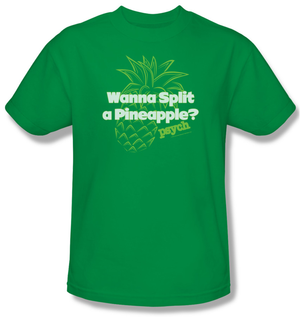 Psych Shirt Pineapple Split Adult Kelly Green Tee T-Shirt - Psych ...