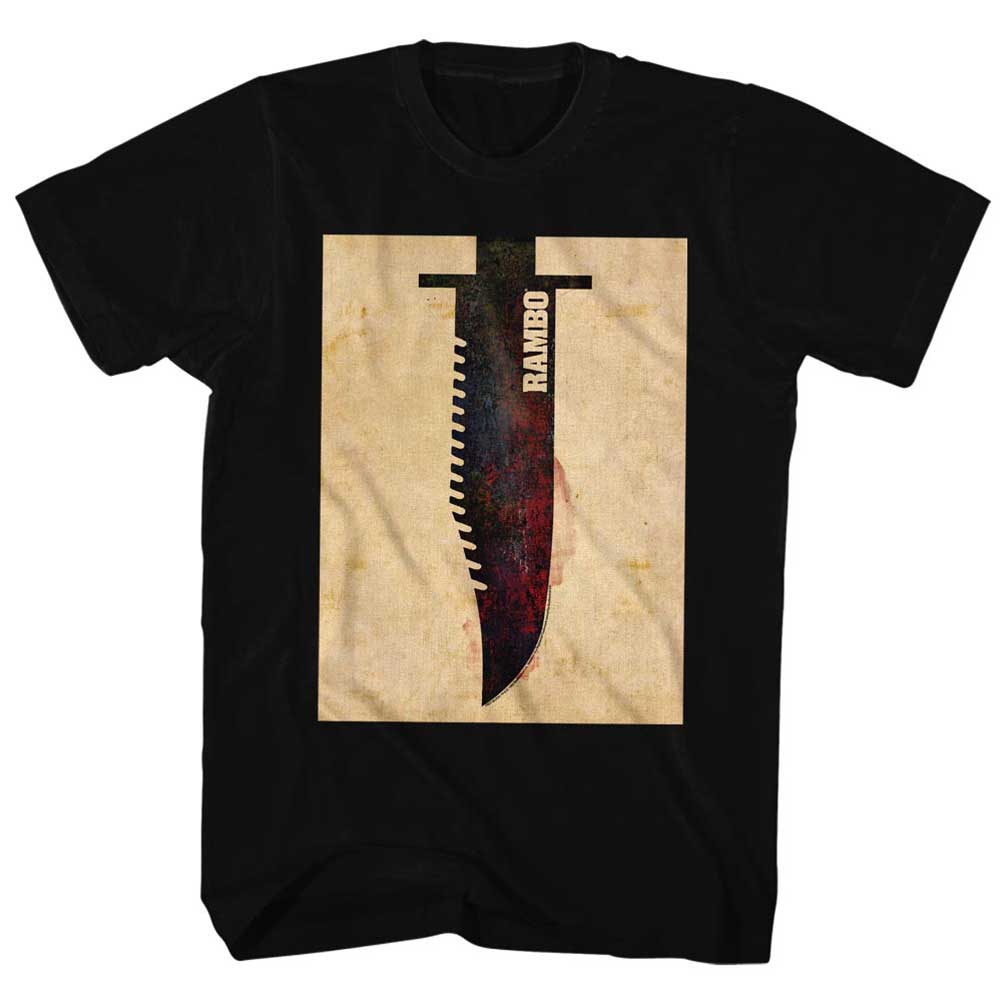 Rambo Shirt Bloodied Knife Black T-Shirt - Rambo Shirts