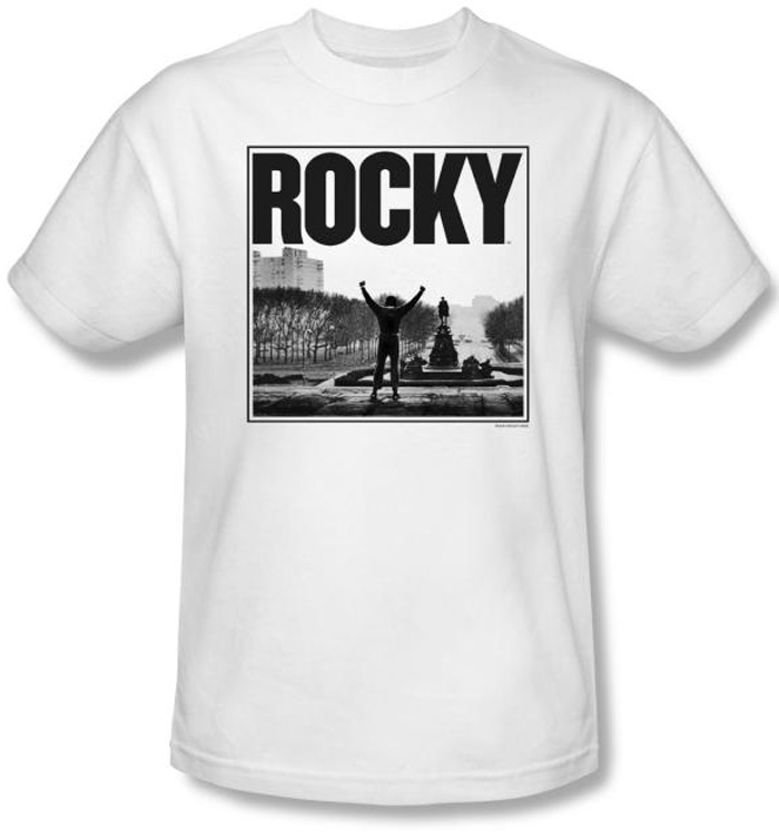 Rocky T-shirt Top Of The Stairs Adult White Tee Shirt - Rocky Adult Shirts