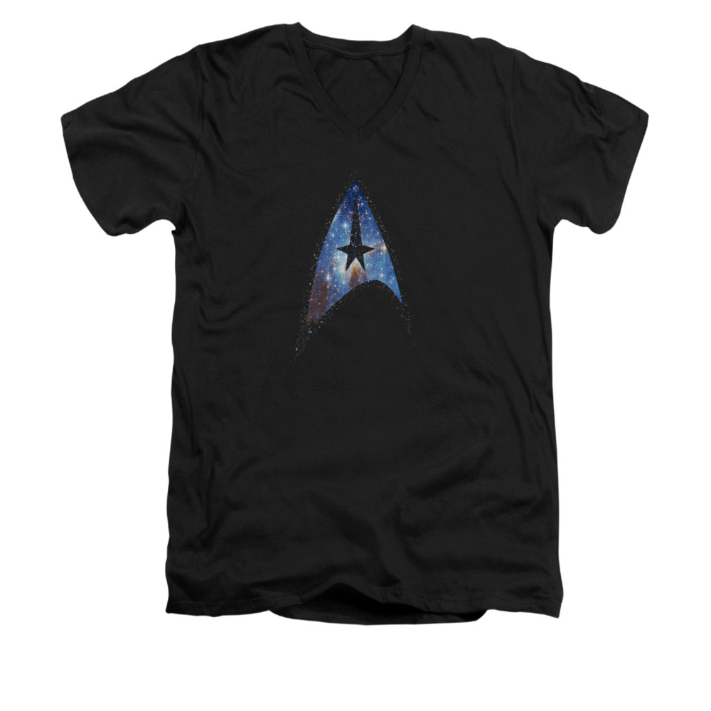 Star Trek Shirt Slim Fit V-Neck Galactic Shield Black T-Shirt - Star ...