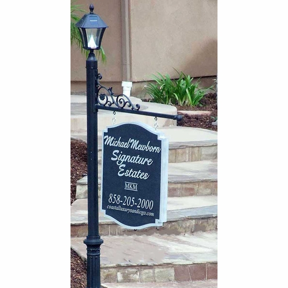 Hanging Real Estate Sign System with Solar Lamp, Post, Base, Finial ...