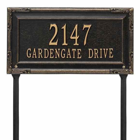 Lawn Mount Address Plaque With Decorative Border - Choose Your Color