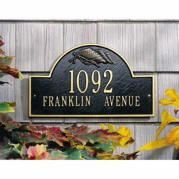 Metal Address Plaque With Waving Flag In Arch For Wall or Optional Lawn ...