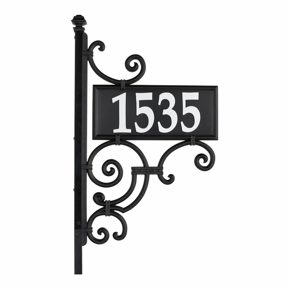 Double Sided Reflective Address Sign with Post, Scrollwork Accents