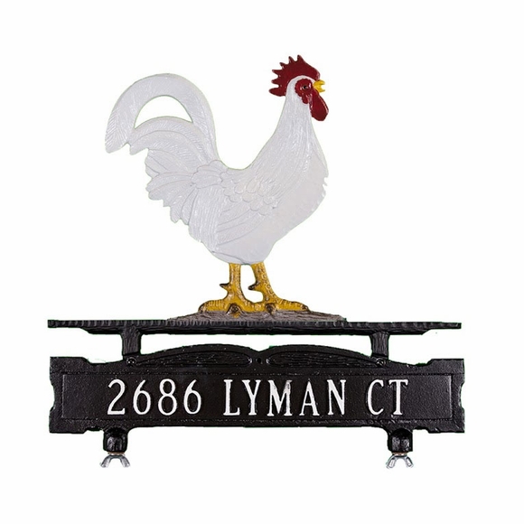 Mailbox Topper Address Plaque With Rooster Ornament On Top
