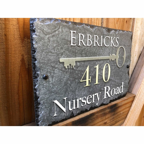 Slate Address Plaque with Skeleton Key