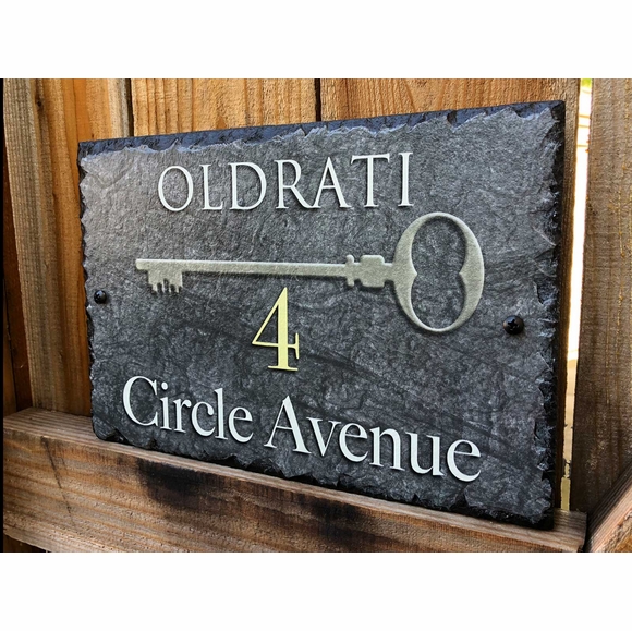Slate Address Plaque with Skeleton Key