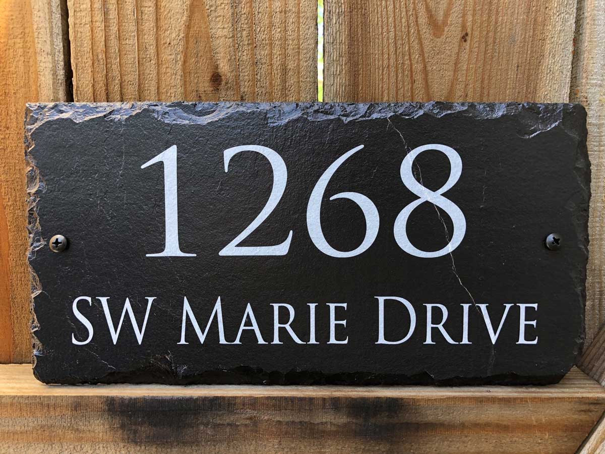 Slate Home Address Sign White on Black