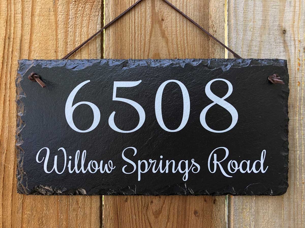 Slate Home Address Sign White on Black