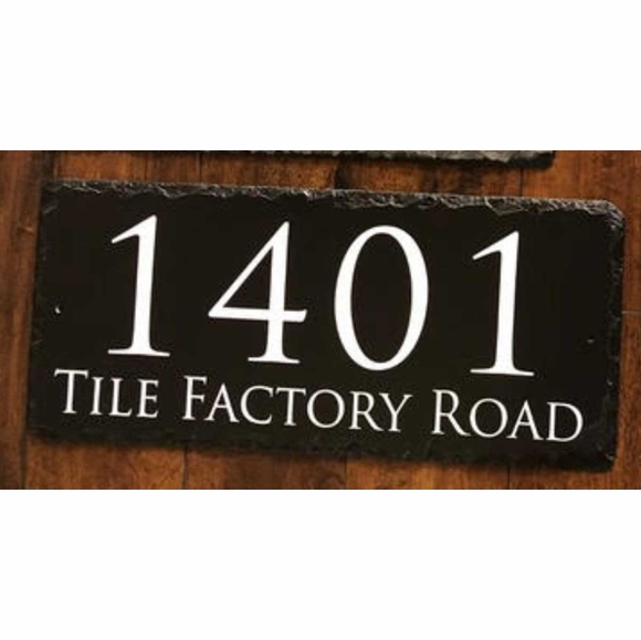 Slate Home Address Sign White on Black