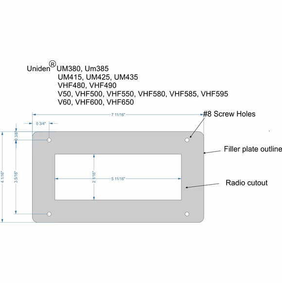 VHF Marine Radio Flush Mount Filler Plate