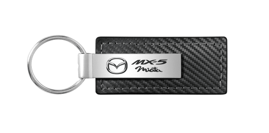 Mazda Miata MX5 Black Carbon Fiber Texture Leather Key Chain