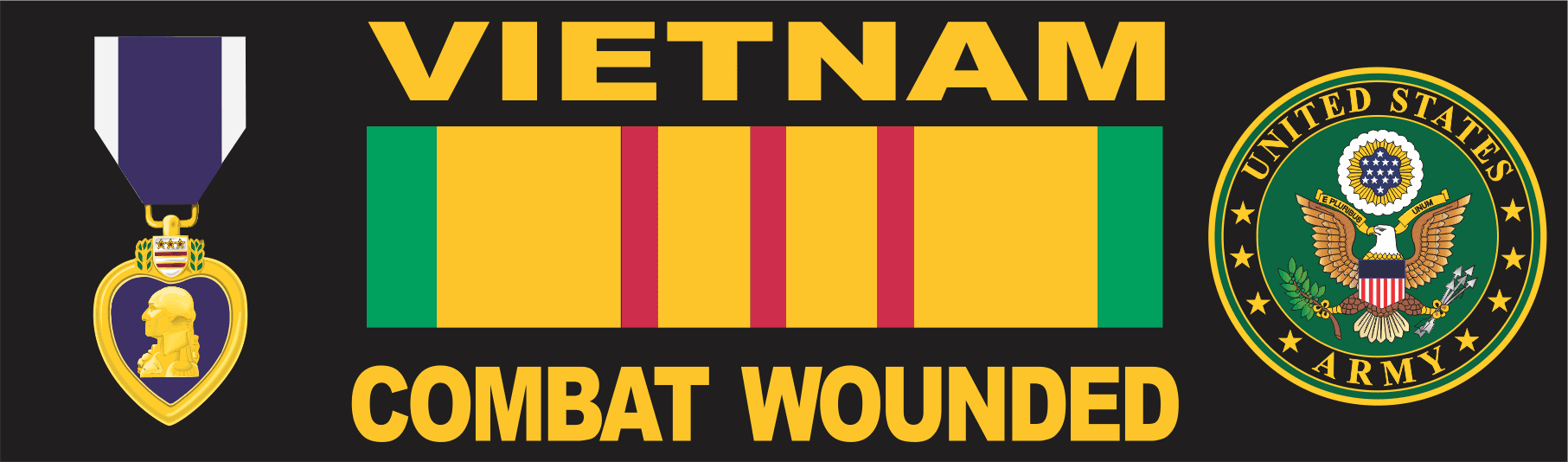 Vietnam Combat Wounded with Purple Heart and Service Ribbon Decal