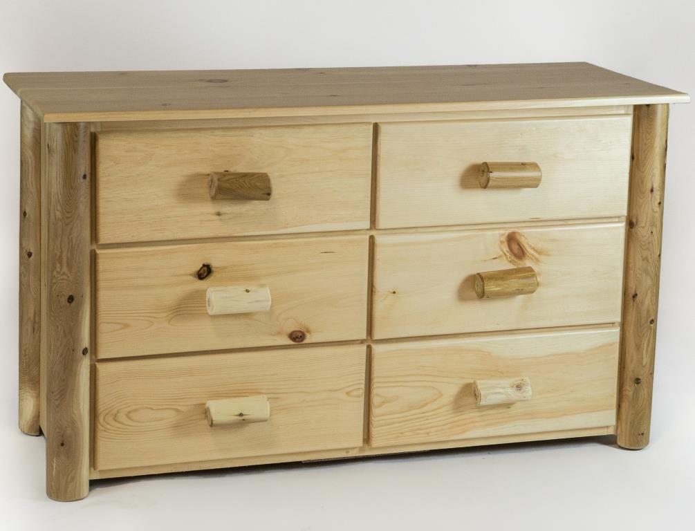 Rustic Pine Wood and Cedar Log Six-Drawer Dresser
