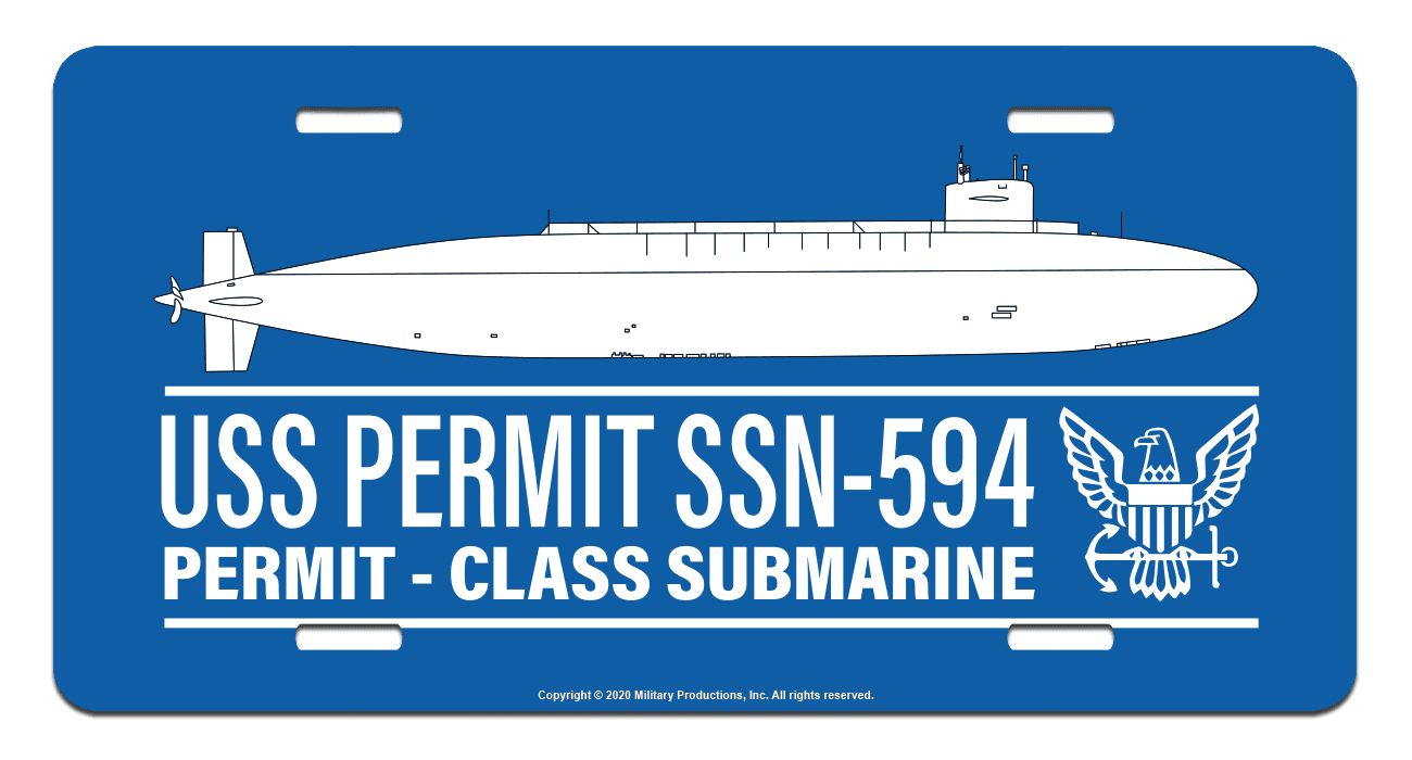 USS Permit SSN-594 License Plate - US Navy Submarine License Plates ...