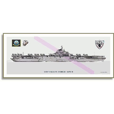 USS Valley Forge LPH-8 with CH-46 Helo Print - Amphibious S-Z ...