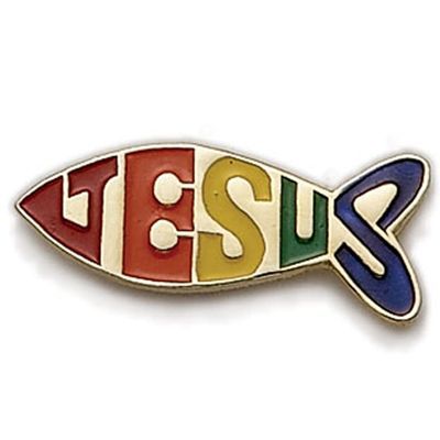 3/8 x 1 Inch Gold Enameled Jesus Fish Lapel Pin