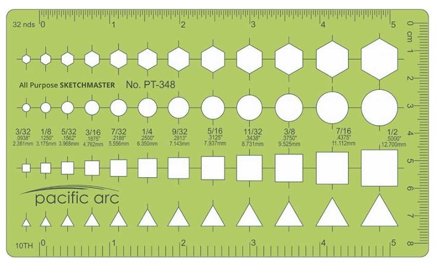 All Purpose Sketch Master Template has Small Shapes & Ruler