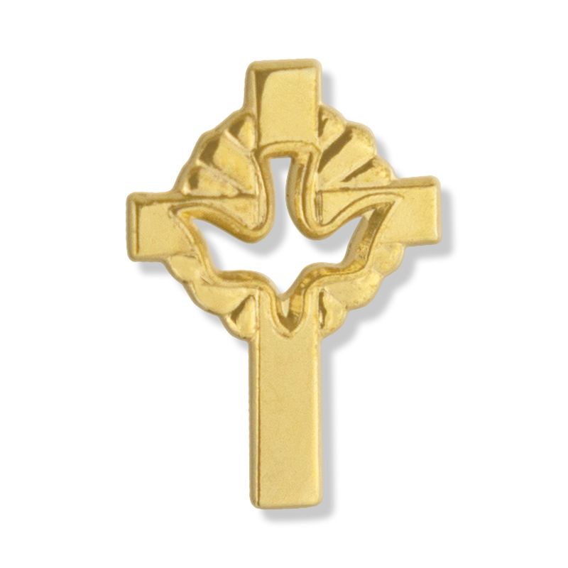 3 4 X 1 2 Inch Gold Pierced Descending Dove And Cross Lapel Pin 3-4-x-1-2-inch-gold-pierced-descending-dove-and-cross-lapel-pin
