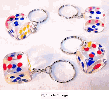 Clear Dice Keychains - 1 Dozen - Nice 22mm Size - About 3/4 " - Bunco Gifts