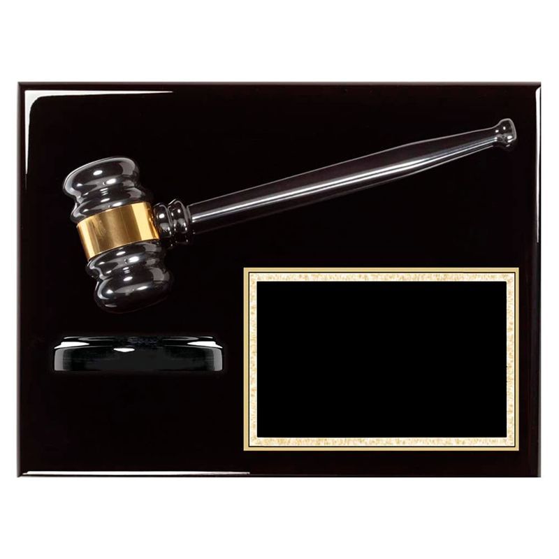 9 x 12 INCH EBONY PIANO FINISH GAVEL PLAQUE WITH GAVEL BLOCK AND BLACK ...