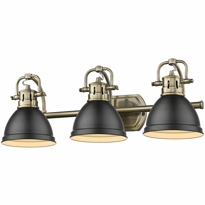 Golden Lighting 3602-BA3-AB-BLK Duncan Modern Aged Brass 3-Light ...