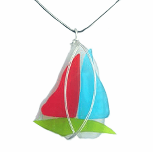 Sailboat Sea Glass Necklace - orange - Ocean Offerings