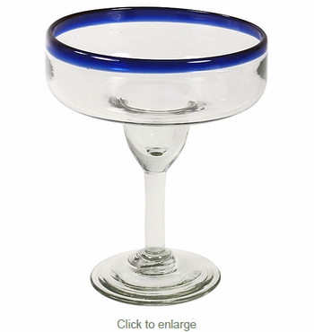 Mexican Blue Rimmed Margarita Glass - Set of 4