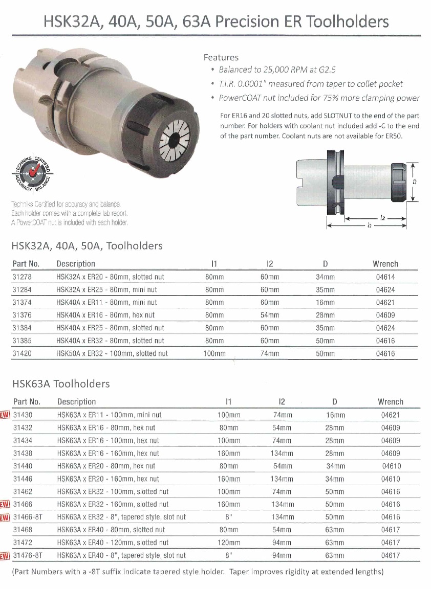 Techniks HSK32A x ER25 Collet Chuck 80mm 31284